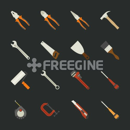유토이미지 | Hand tools icon set , flat design