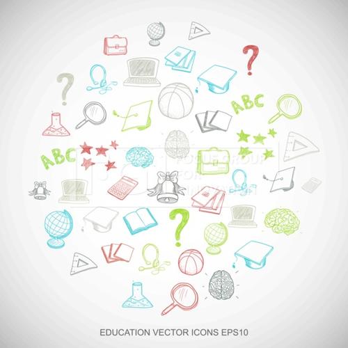 유토이미지 | Multicolor doodles Hand Drawn Education Icons set on White ...