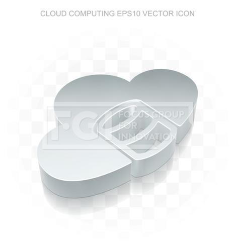 Cloud technology icon: Flat metallic 3d Database With Cloud, transparent shadow EPS 10 vector ...