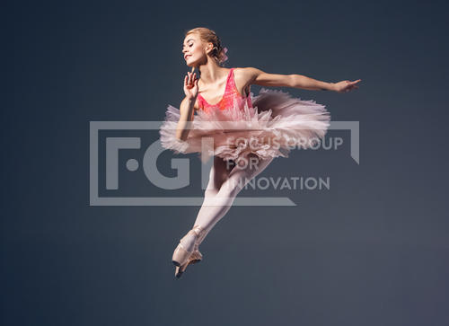 유토이미지 | Beautiful female ballet dancer on a grey background. Ballerina is wearing pink tutu and ...