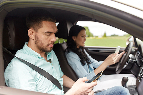 leisure, road trip, travel, technology and people concept - happy man ...