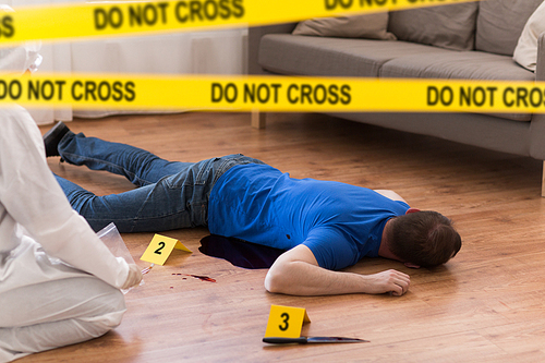 investigation and forensic examination concept - criminalist collecting ...