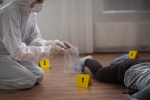 investigation, forensic examination and people concept - criminalist ...