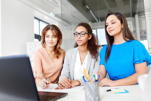 business, teamwork and people concept - female team or businesswomen ...