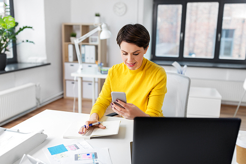 business, technology and user interface design concept - smiling ui ...