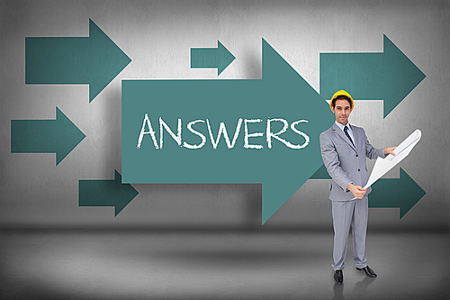 Answers against blue arrows pointing | 유토이미지 | 상세페이지 | 베이직샵 | 사진 | 16660454