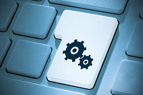 Composite image of cog and wheel on enter key | 유토이미지 | 상세페이지 | 베이직샵 ...