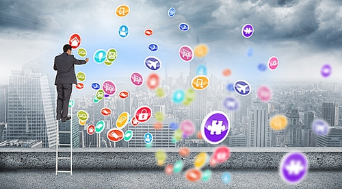 Composite image of businessman standing on ladder | 유토이미지 | 상세페이지 ...