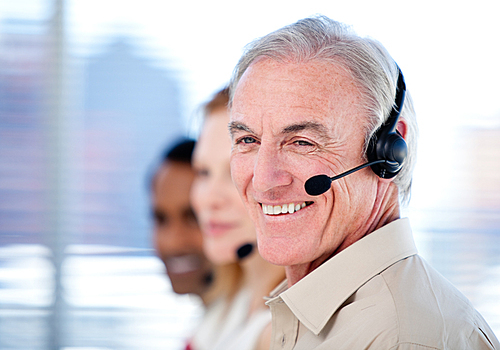 Selfassured sales representative team with headsets | 유토이미지 | 상세페이지 ...