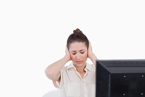 Businesswoman having a headache while using a computer | 유토이미지 | 상세페이지 ...