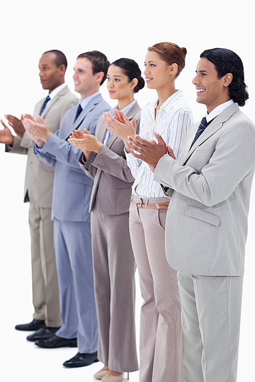 People dressed in suits smiling and applauding | 유토이미지 | 상세페이지 | 베이직샵 ...