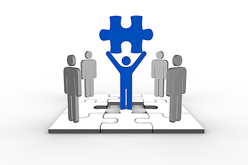 유토이미지 | Blue human form brandishing jigsaw piece