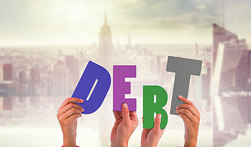 유토이미지 | Composite image of hands holding up debt