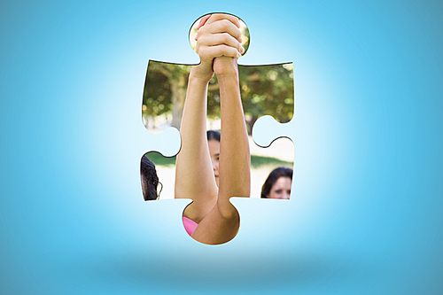 Composite image of breast cancer participants crossing finish line at ...