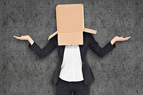 Composite image of businesswoman with box over head | 유토이미지 | 상세페이지 ...