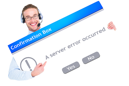 유토이미지 | Businessman showing card wearing headset against confirmation box