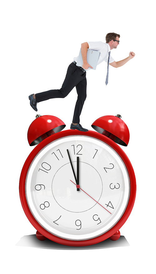 유토이미지 | Geeky businessman running late against alarm clock counting ...