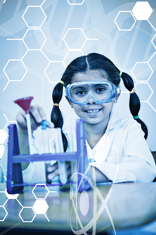 유토이미지 | Science graphic against cute pupil dressed up as scientist in ...
