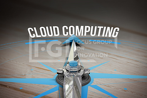 유토이미지 | The word cloud computing and compass against brown wooden background