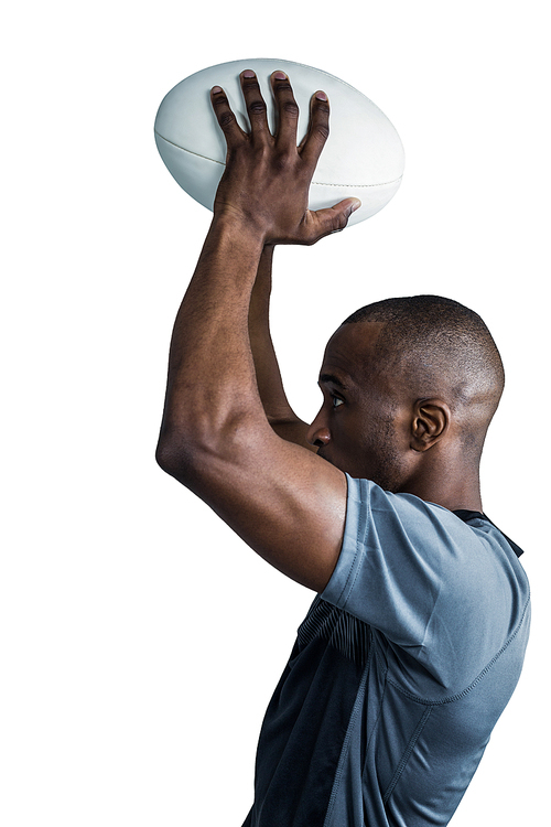 Rugby player throwing ball against white background | 유토이미지 | 상세페이지 ...