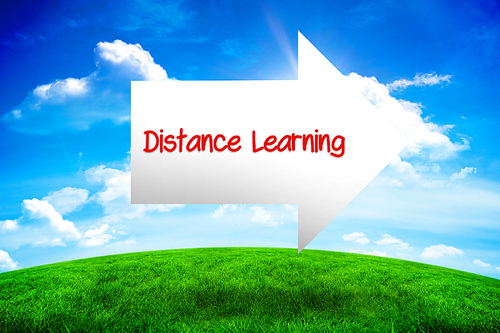 유토이미지 | The word distance learning and arrow against green hill under ...