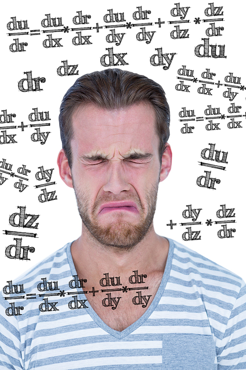 유토이미지 | Casual man crying in front of camera against math equation