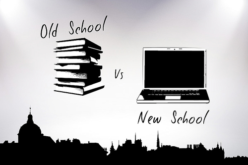 유토이미지 | old school vs new school against grey background
