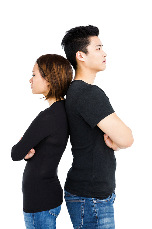 유토이미지 | Depressed couple standing back to back on white background