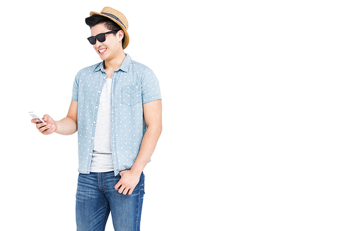 유토이미지 | Young man using mobile phone on white background