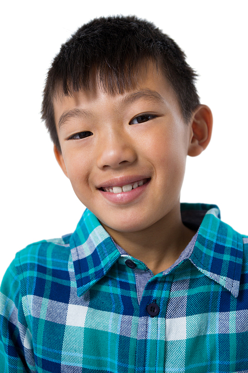 Portrait of boy smiling against white background | 유토이미지 | 상세페이지 | 베이직샵 ...