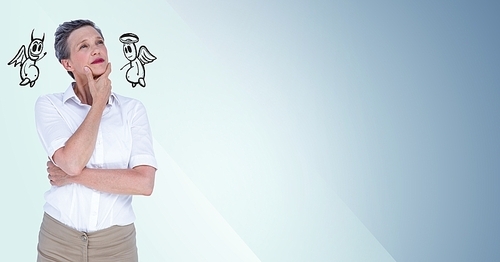 유토이미지 | Conceptual image of thoughtful businesswoman between good and ...