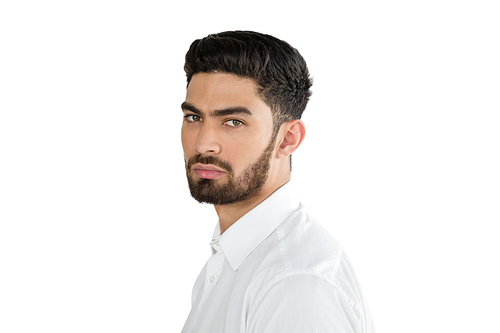 Portrait of handsome man posing against white background | 유토이미지 | 상세 ...