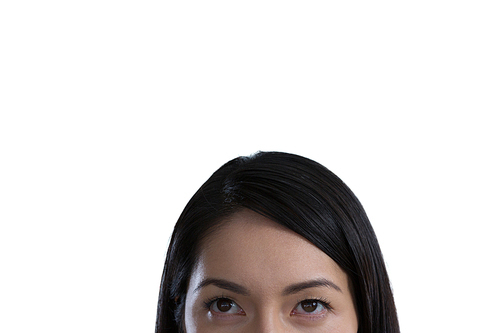 Close-up of thoughtful woman against white background | 유토이미지 | 상세페이지 ...