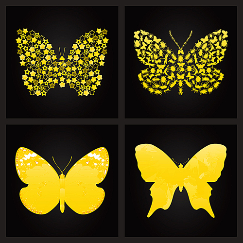 유토이미지 | Gold butterfly. Four gold butterflies on a black background. A ...