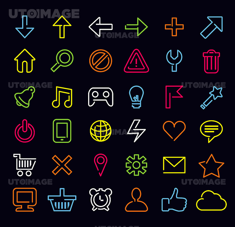 Vector technology icons and signs in modern neon style | 유토이미지 | 상세페이지 ...