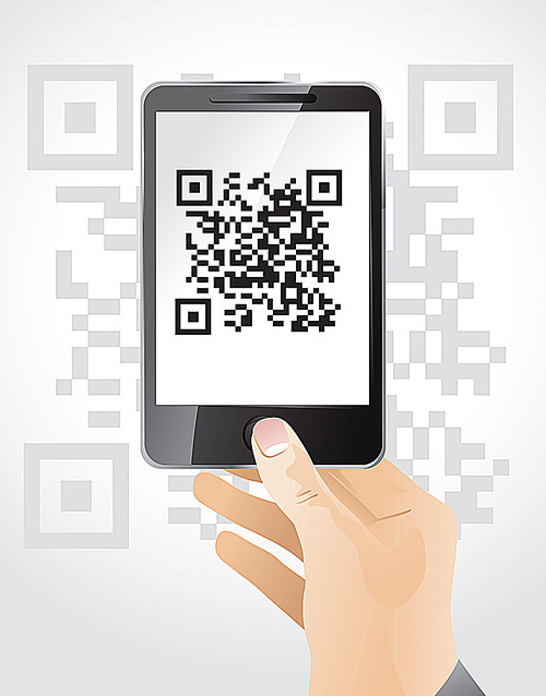 유토이미지 | hand holding moble phone wit qr code