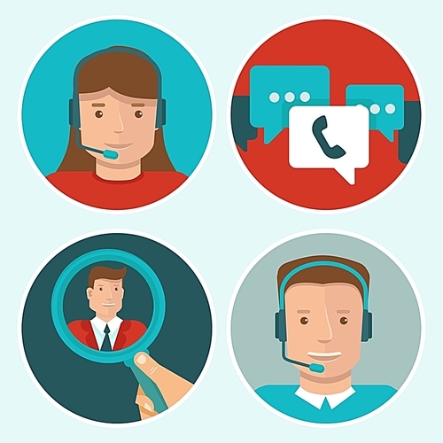 유토이미지 | Vector client service flat icons on round backgrounds - man and woman call center operators