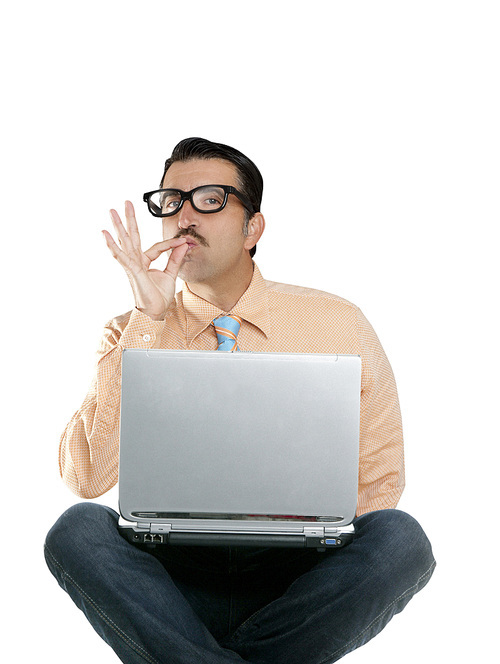 유토이미지 | geek nerd man sit laptop computer ok positive gesture computer ...