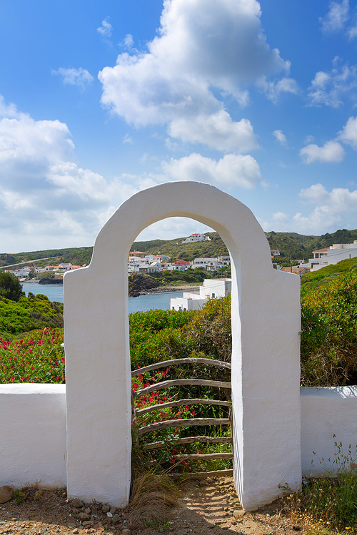 Menorca Cala Sa Mesquida Mao Maon arch entrance in Balearic islands ...