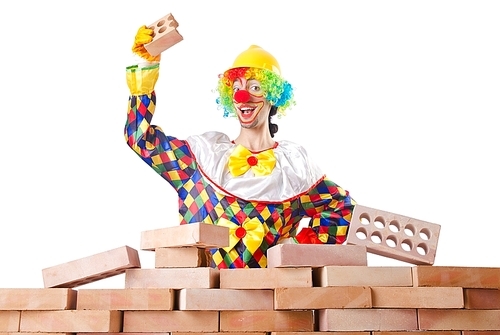 Bad construction concept with clown laying bricks | 유토이미지 | 상세페이지 ...