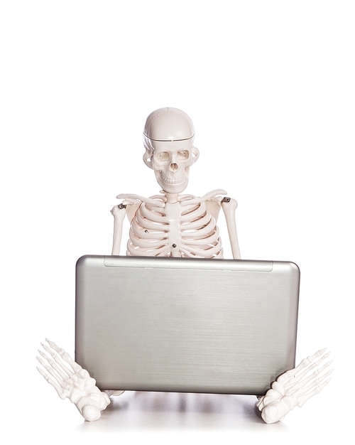 Skeleton working on laptop | 유토이미지 | 상세페이지 | 베이직샵 | 사진 | 19763574