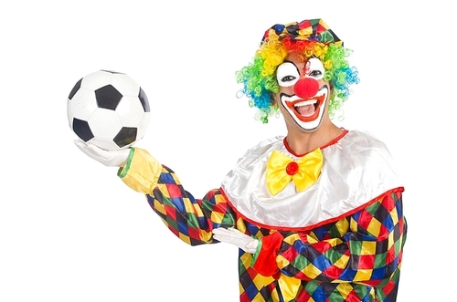 Clown with football ball on white | 유토이미지 | 상세페이지 | 베이직샵 | 사진 | 19776515