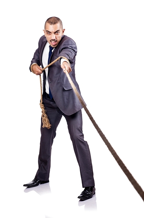 유토이미지 | Man pulling the rope on white