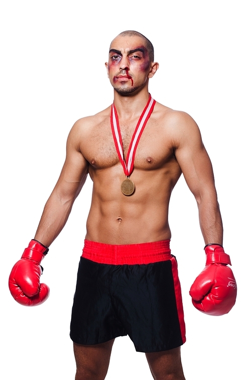유토이미지 | Badly beaten boxer isolated on white