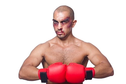 Badly beaten boxer isolated on white | 유토이미지 | 상세페이지 | 베이직샵 | 사진 | 19791528