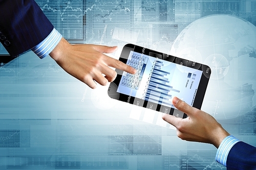 Modern computer technology in business illustration with wireless ...