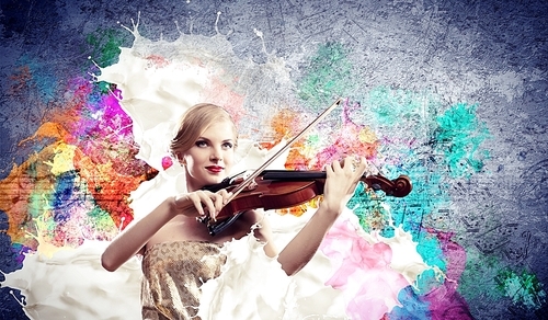 유토이미지 | Image of beautiful female violinist playing with against ...