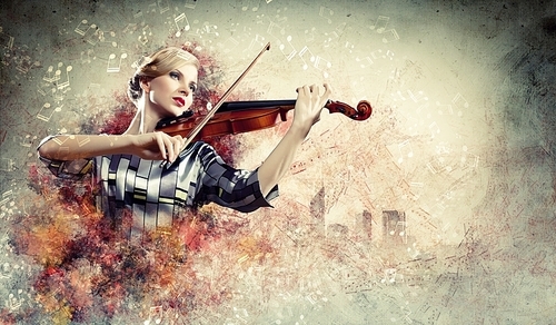 유토이미지 | Image of beautiful female violinist playing with against ...
