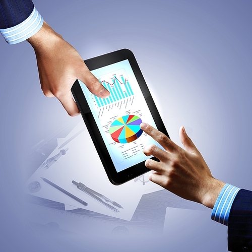 Modern computer technology in business illustration with wireless ...