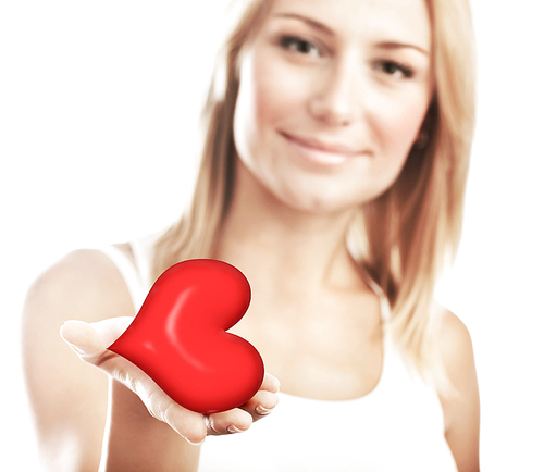 유토이미지 Beautiful Woman Holding Heart In Hand Sensual Female Portrait